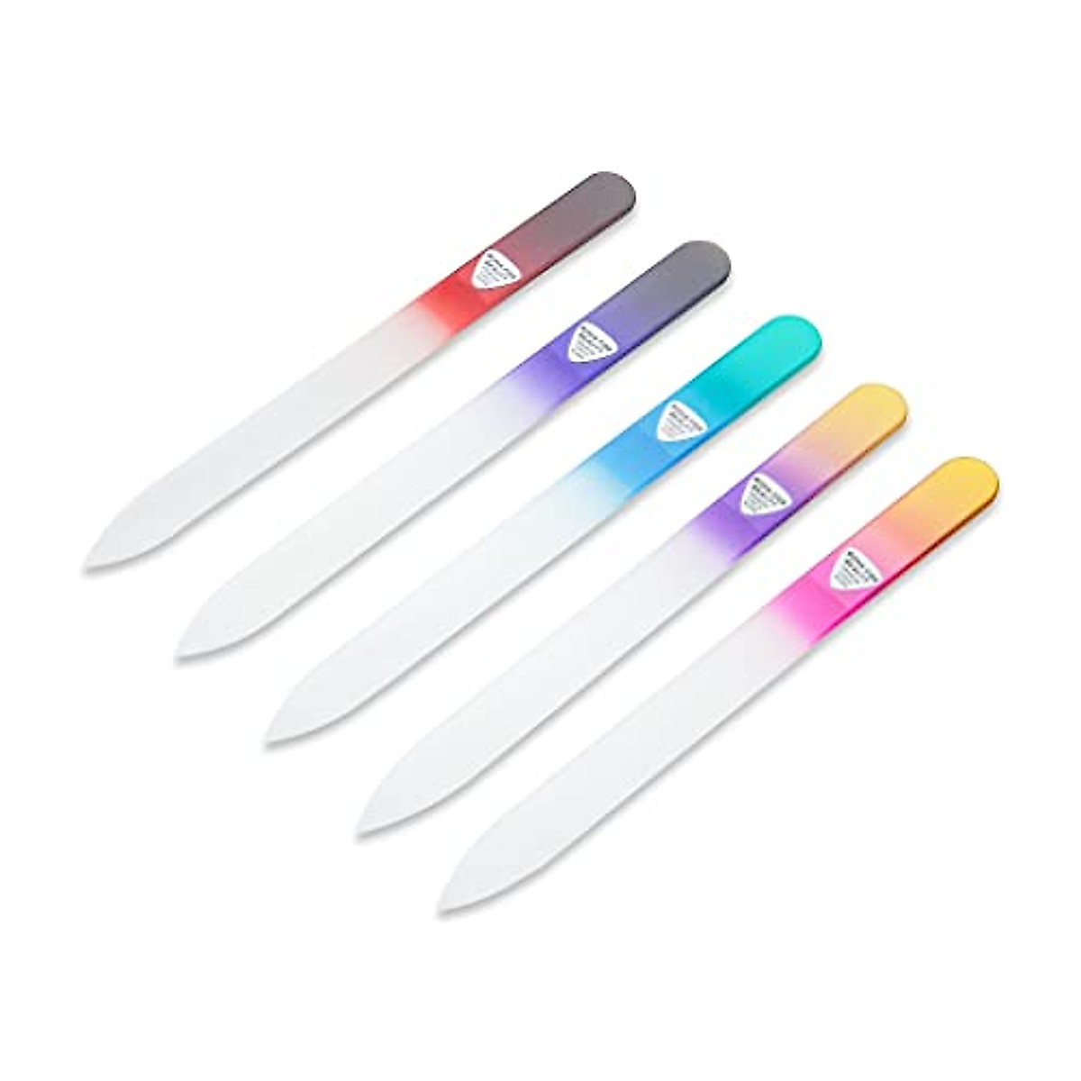 Glass Files for Nails, Luxurious Valentine Gift - Manicure Glass Fingernail Files with Cases. Trim, Shape, and Smooth with Authentic Czech Glass - 5-Piece Bona Fide Beauty Premium Czech Glass Files