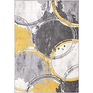 Rugshop Evora Contemporary Modern Circles Area Rug 5' x 7' Yellow