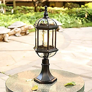 ACLBLK European Luxury IP54 Outdoor Waterproof Glass Column Lamp E27 Garden Aluminum Metal Alloy Retro Lantern Home Outdoor Table Lamp Villa Hotel Courtyard Aisle Landscape Street Light