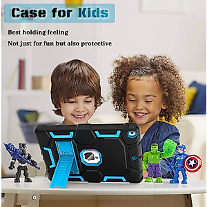 CCMAO iPad 9th Generation Case, iPad 8th/7th Generation Case, iPad 10.2 2021/2020/2019 Case with Kickstand, Heavy Duty Shockproof Hybrid Three Layer Protective Cover for Kids Boys, Black+Sky Blue