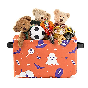 ZAACUSTOM Halloween Ghost Storage Basket Box Collapsible Candy Toy Storage Bins Cubes for Kids Boys Girls Adults Home Shelf Closet Baskets Organizer with Handles, Waterproof, 1 Pack