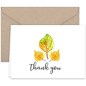 Paper Frenzy Fall Leaves Thank You Note Cards and Kraft Envelopes - 25 pack