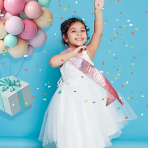 GINZU Pink Headbands Birthday Tiaras for Girls, Birthday Crown Sash Happy Birthday Girl Tiara Princess Birthday Party Decorations Gifts