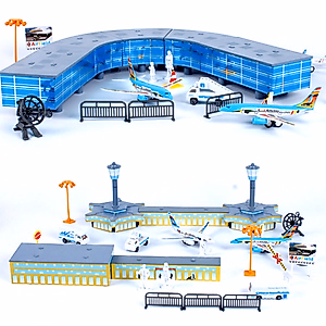 International Airport Assembled Toy 8 Planes and 8 Vehicles 200 Pieces Aircraft Model Playset Simulated Scene