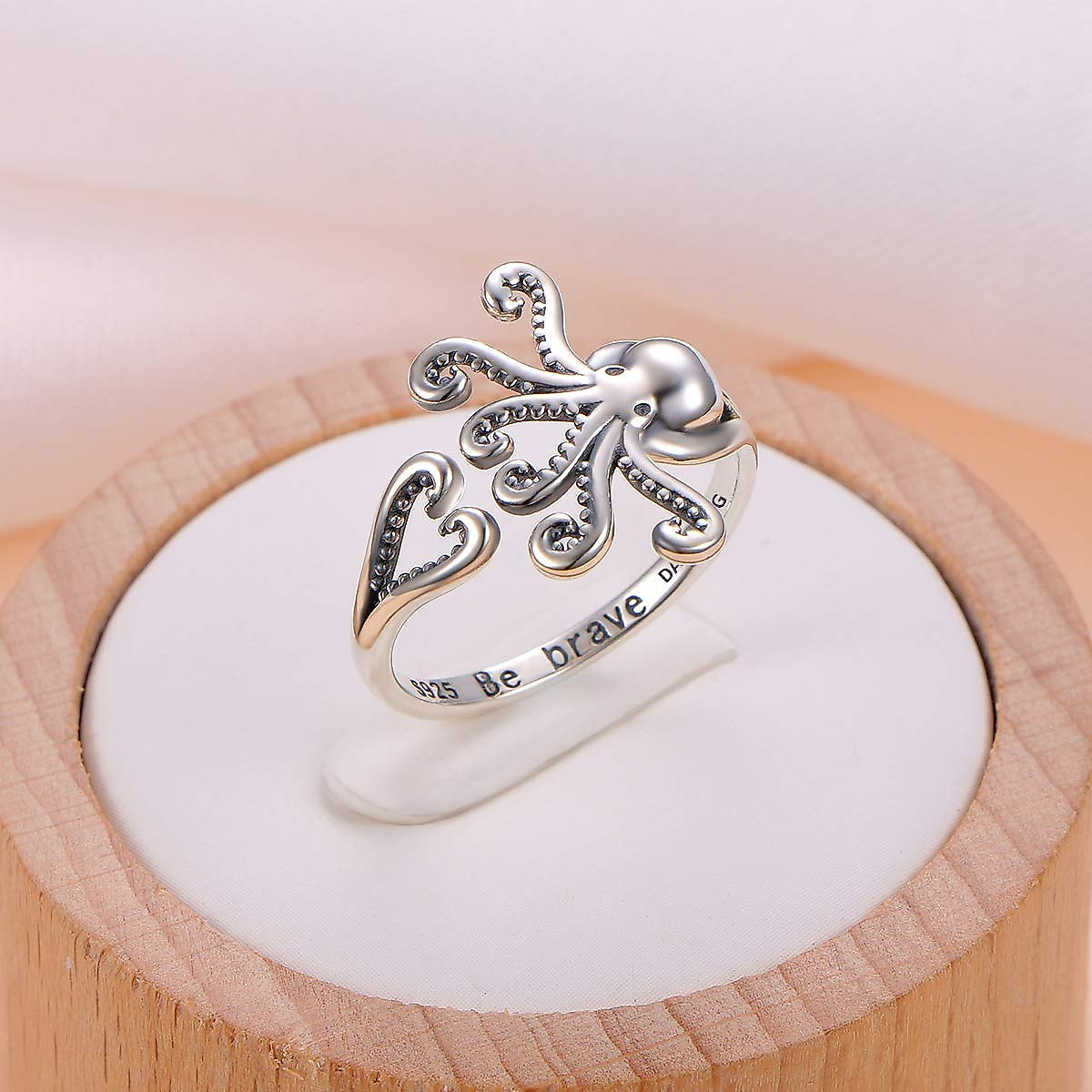 Sea Jewelry S925 Sterling Silver Octopus Ring New Pirate Octopus Tentacles Black Opening Ring Cute Sea Animal Ring for Women