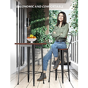 Aiho Bar Stools 30” Dining Chairs Outdoor Patio Bistro Set of 2 Metal Height Bar Stools with Wood Seat and Removable Backrest, Gloss Black