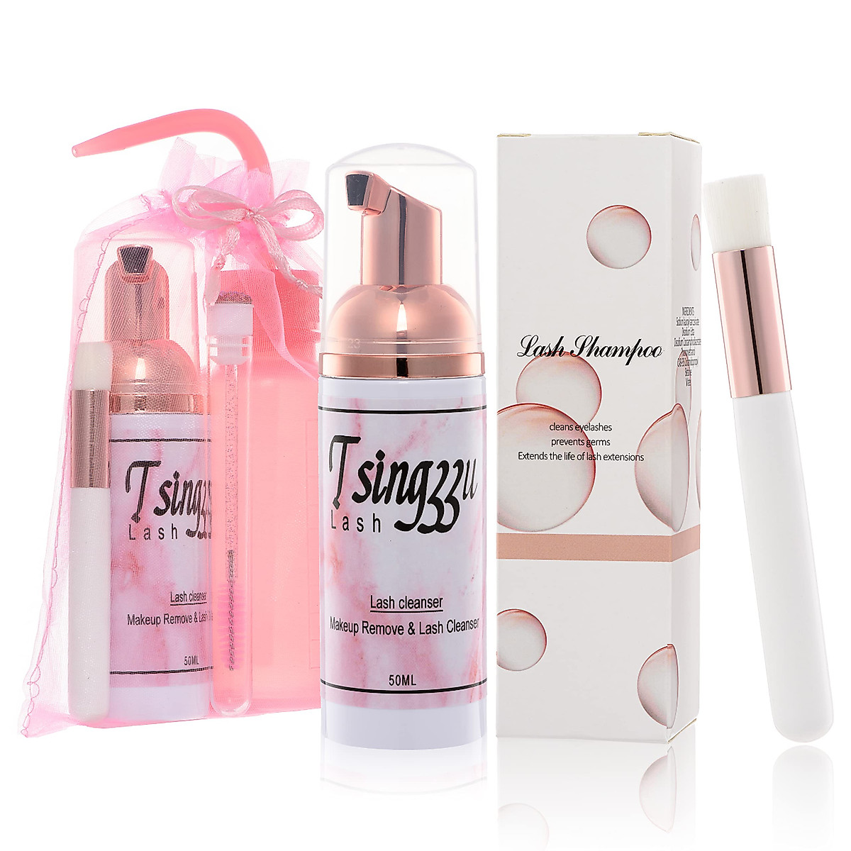 Tsingzzu Lash Shampoo For Lash Extensions With Lash Shampoo Brush 50ml Oil Free Lash Shampoo lemon scent Gentle Eyelash Extension Cleanser Lash Bath