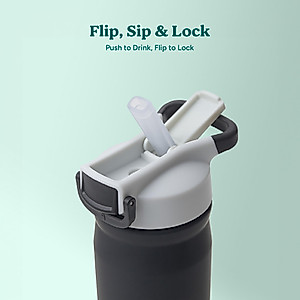 REDUCE 14 oz Hydrate Pro Stainless Steel Insulated Water Bottle - Flip Top Leak-Proof Lid, Dishwasher Safe, BPA-Free, Dual Wall Vacuum, Keeps Drinks Cold for 48 Hrs, Cup Holder Friendly - Moon Rock