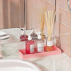 Bathroom Vanity Tray Bamboo Tray - for Counter Wood Small Bathroom Decorative Tray, Dresser Top Perfume Tray for Home Decoration 11.3” L x 4.4” W x 1.14” H （Pink）
