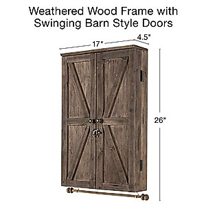 Large Rustic Wall Mounted Jewelry Organizer with Wooden Barndoor Decor. Jewelry holder for Necklaces, Earings, Bracelets, Ring Holder, and Accessories. Includes built-in mirror (Brown).