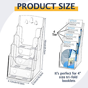 Crtiin 2 Pieces Acrylic Brochure Holder Brochure Display Stand 4 Tier Clear Pamphlet Flyer Holder Acrylic Magazine Holder Clear Acrylic Organizer for Wall Mount or Countertop (4 x 9 Inch)
