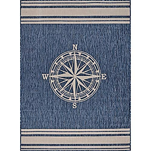 Lr Home Ox Bay Seamas Nautical Navigation Indoor Outdoor Rug, Navy/White, 3' x 5'