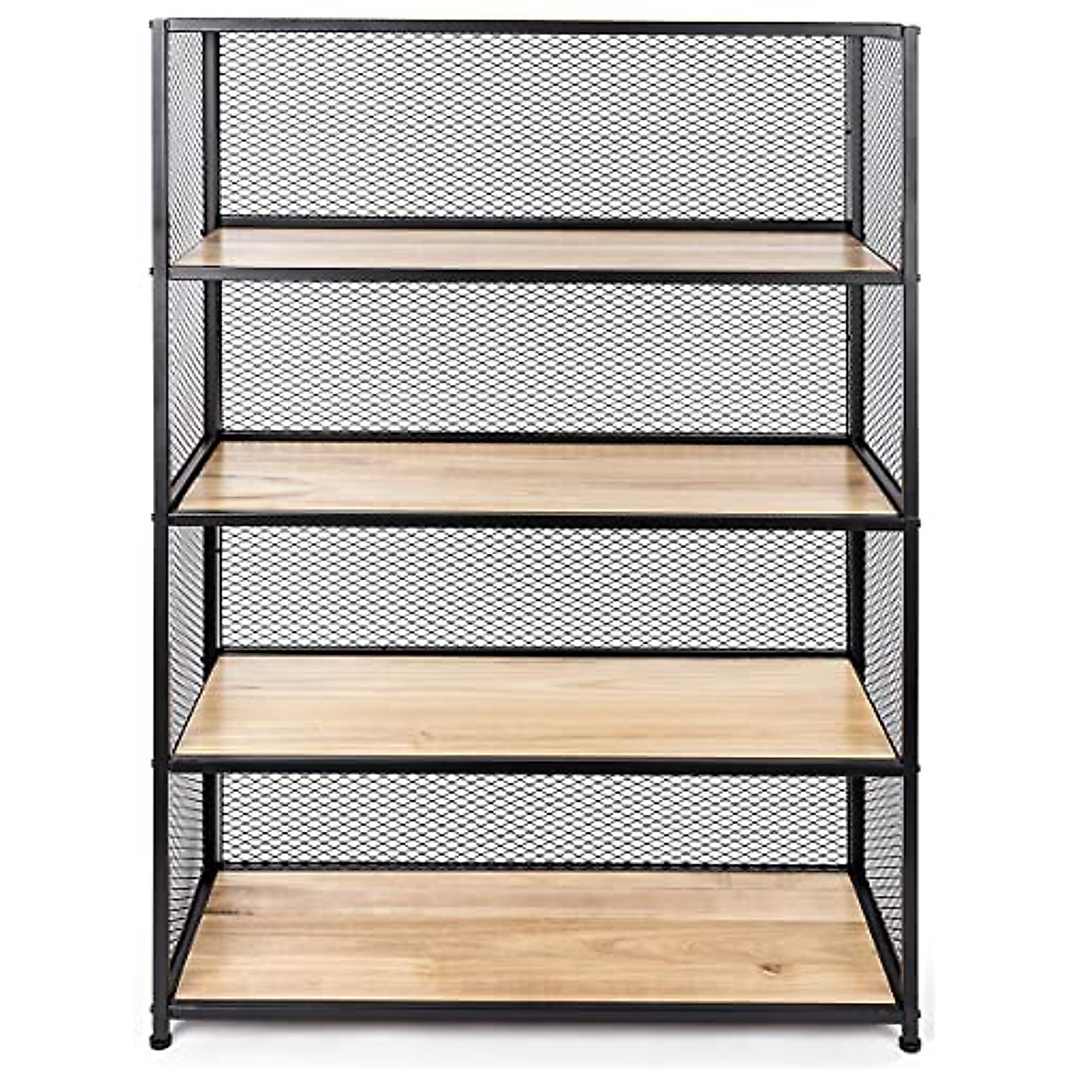Displays2go Shelving Unit w/Five Shelves, 40" W x 60" H, Oak and Iron - Black (SMMMSHF)