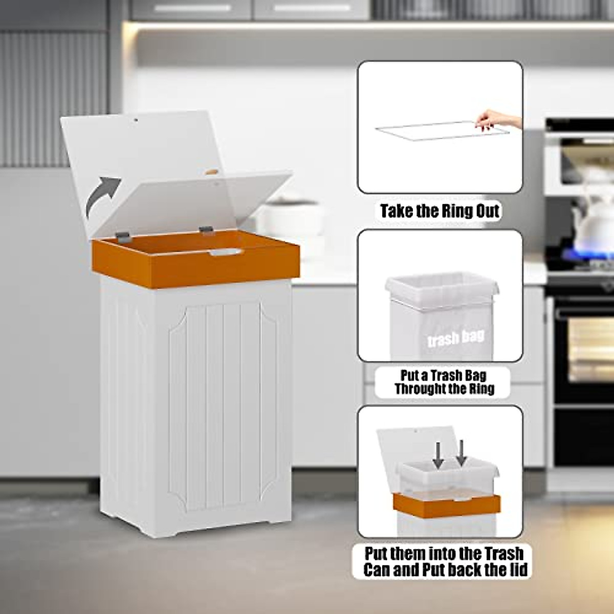 JEROAL Wood Kitchen Trash Can, Trash Can Cabinet, 23 Gallon Large Kitchen Garbage Cabinet with Lid, Dog Proof Trash Can, Recycle Trash Bin for Kitchen, Bathroom Home and Outdoor, White