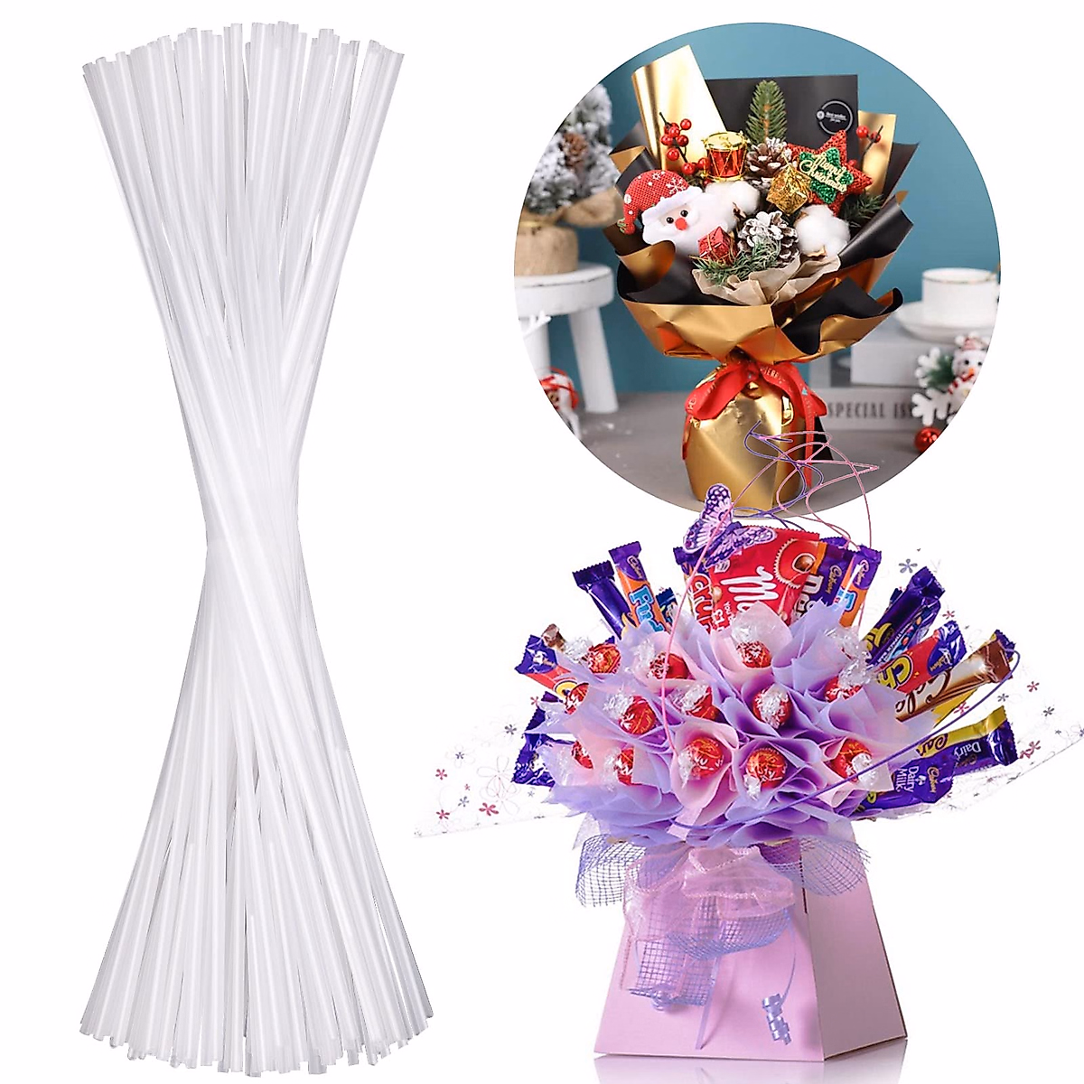 Palksky Cake Pop Sticks for Candy Bouquets, 100-Count 15 Inch Clear Lollipop Sticks for DIY Cookie Bouquet Gift