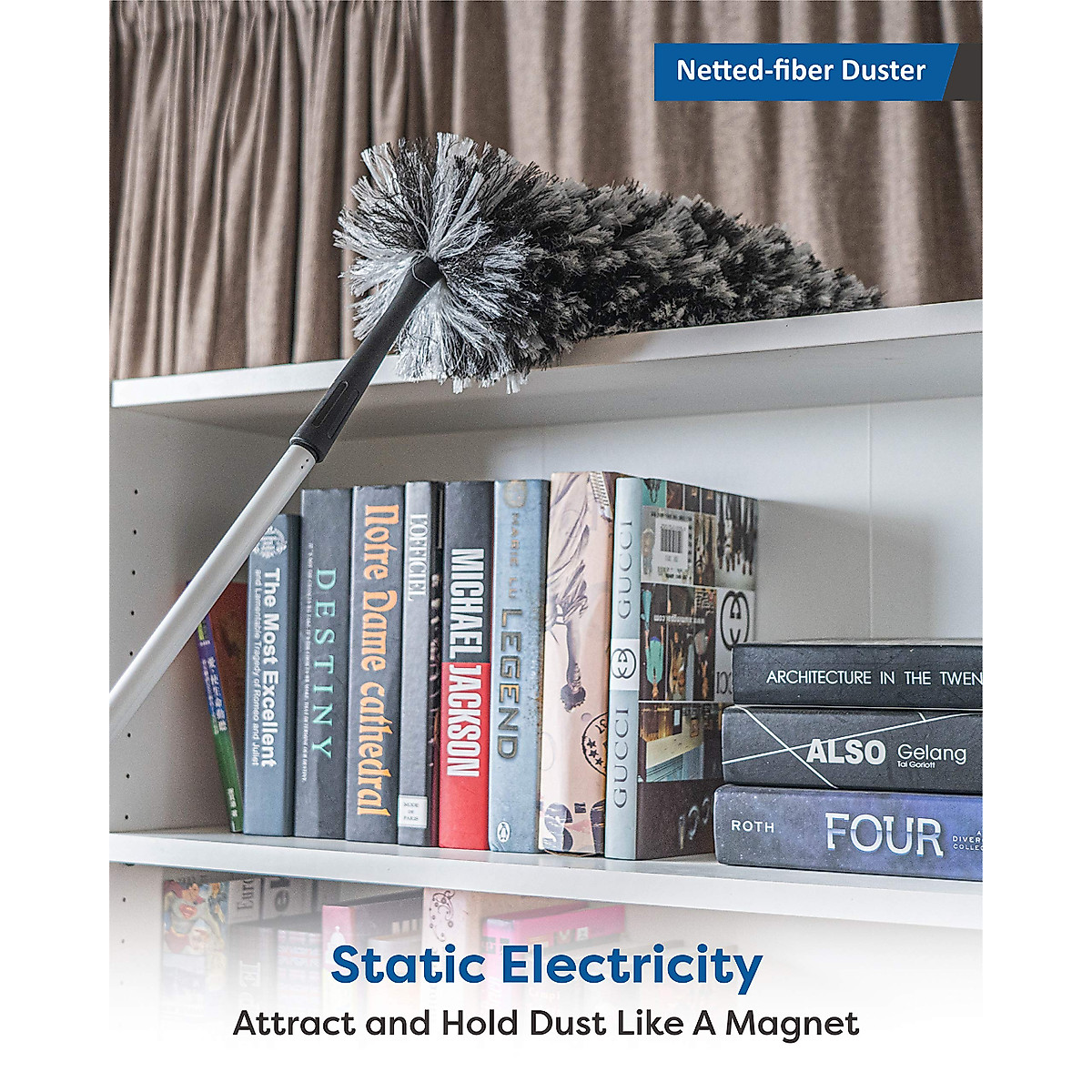 Rocktex Feather Duster Kit with 5.6ft Extension Pole, 4 Dusting Brush for Cleaning Home Wall Ceiling Fan Cobweb, Microfiber Static Washable Dusters, Black Dark Gray