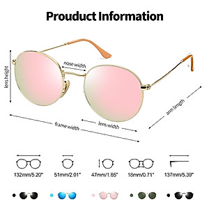 Joopin Big Round Pink Sunglasses Polarized UV400 Protection, Thin Gold Frame Circle Sun Glasses, Circular Mirror Shades Driving Fishing
