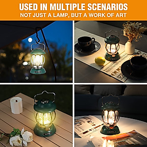 EverBrite Camping Lantern Rechargeable, Retro Metal Camping Light, 4400mAh Battery Powered Hanging Vintage Camping Lamp, 3 Light Modes, Outdoor Tent Light, Emergency Lantern for Power Outage - Green