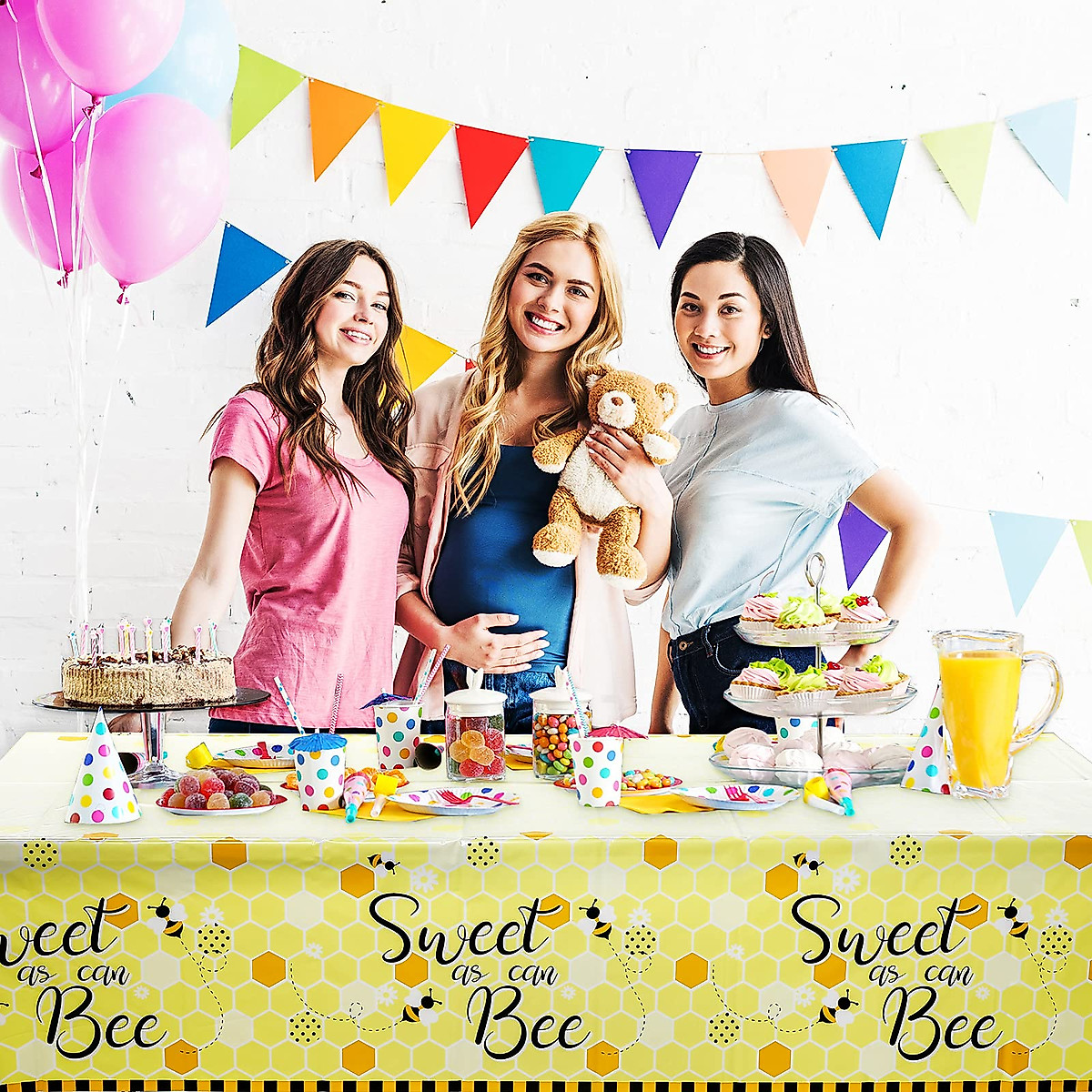 Bee Plastic Tablecloths Sweet as Can Bee Decorative Table Cover Honey Bees Baby Shower Party Table Cloth Set for Birthday Party Supplies Table Decoration, 54 x 108 Inches(3 Packs)