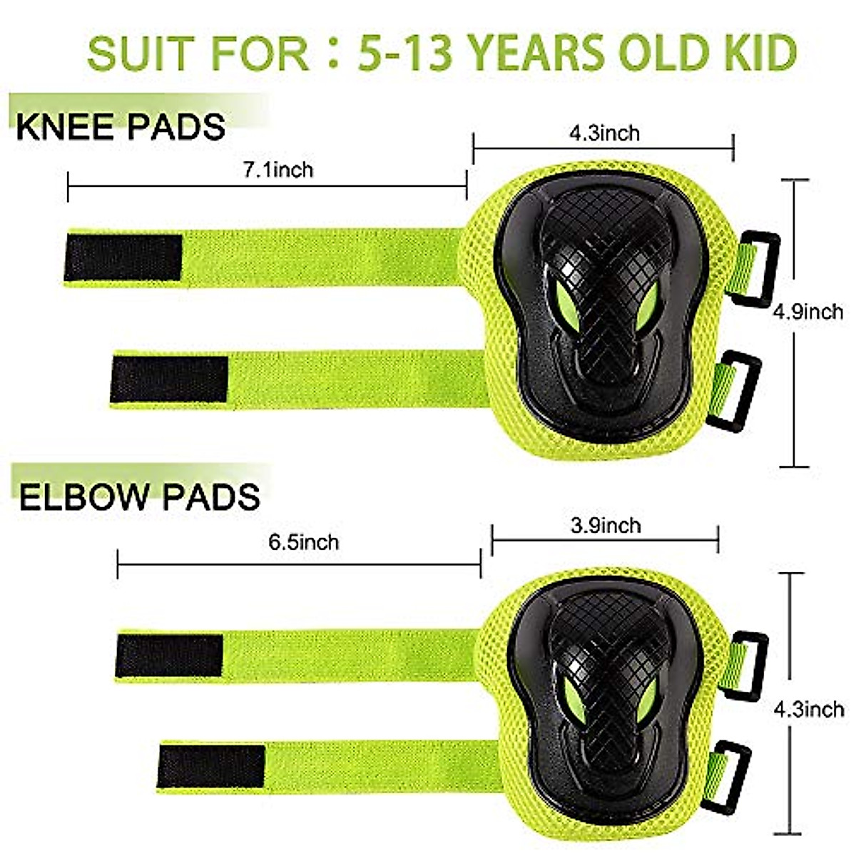 Wemfg Kids/Youth Knee Pads Elbow Pads Guards Protective Gear Set 6 in 1 with Wrist Guard and Adjustable Strap for Rollerblading Skateboard Cycling Skating Bike Scooter