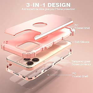 IDweel for iPhone 14 Pro Max Case,for iPhone 14 Pro Max with Screen Protector for Women, 3 in 1 Shockproof Slim Fit Hybrid Heavy Duty Hard PC Cover Soft Silicone Bumper Full Body Case,Rose Gold