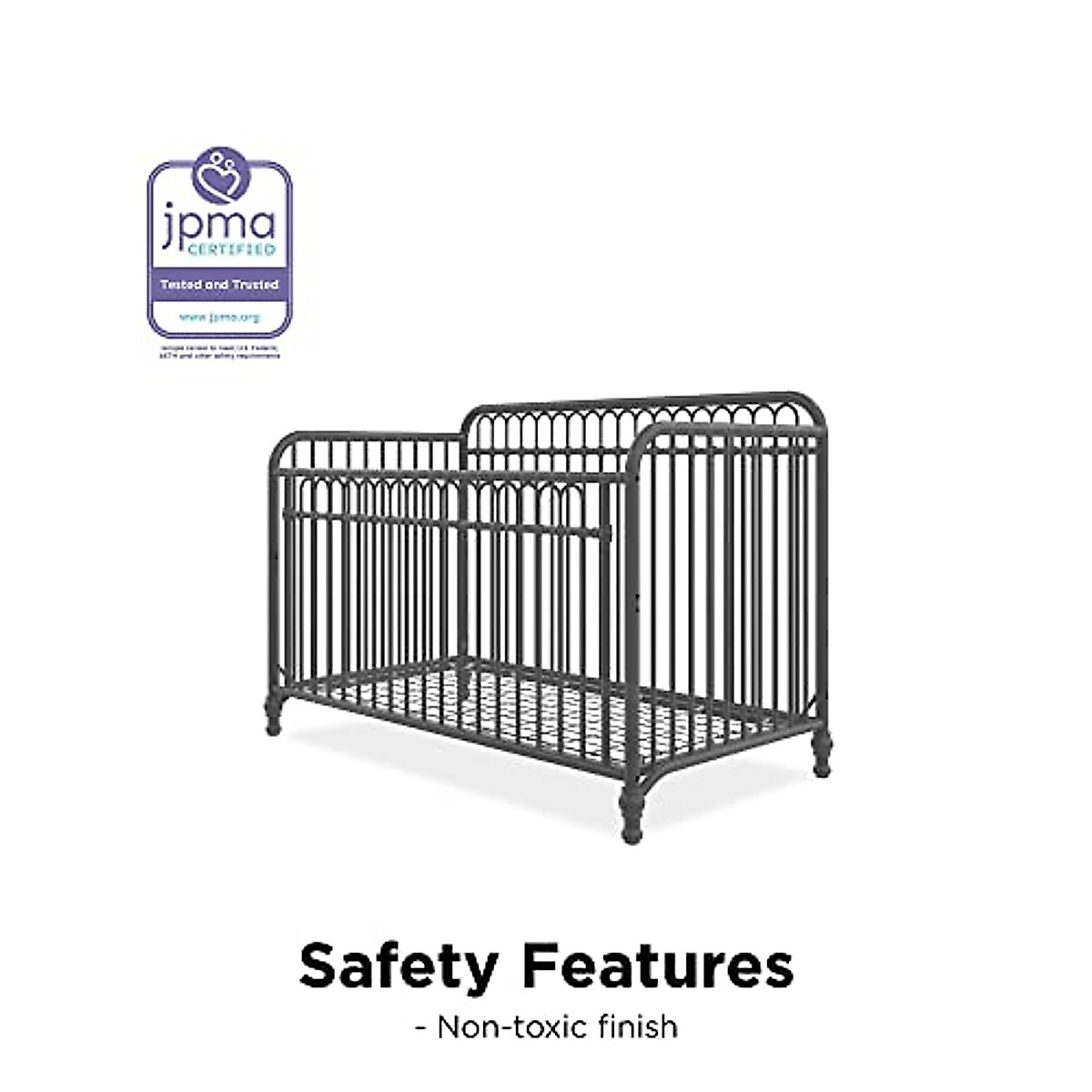 Little Seeds Raven 3-in-1 Convertible Metal Crib, JMPA Certified, Gray
