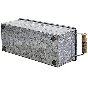 MyGift Galvanized Metal Rectangular Storage Basket with Wooden Handles, Bathroom Toiletries Holder, Organizer Bin with Embossed Bath Label - Handcrafted in India