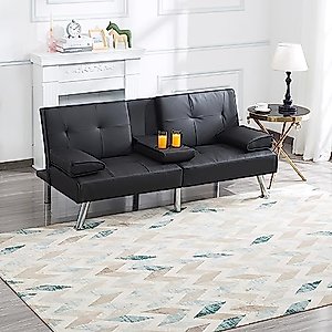 Upholstery Futon Sofa Loveseat Convertible Sleeper Couch Bed Daybed,Folding Recliner with 2 Cup Holders,Removable Soft Pillow-Top Armrest,3 Angles for Living Room Apartment Office Furniture Sets