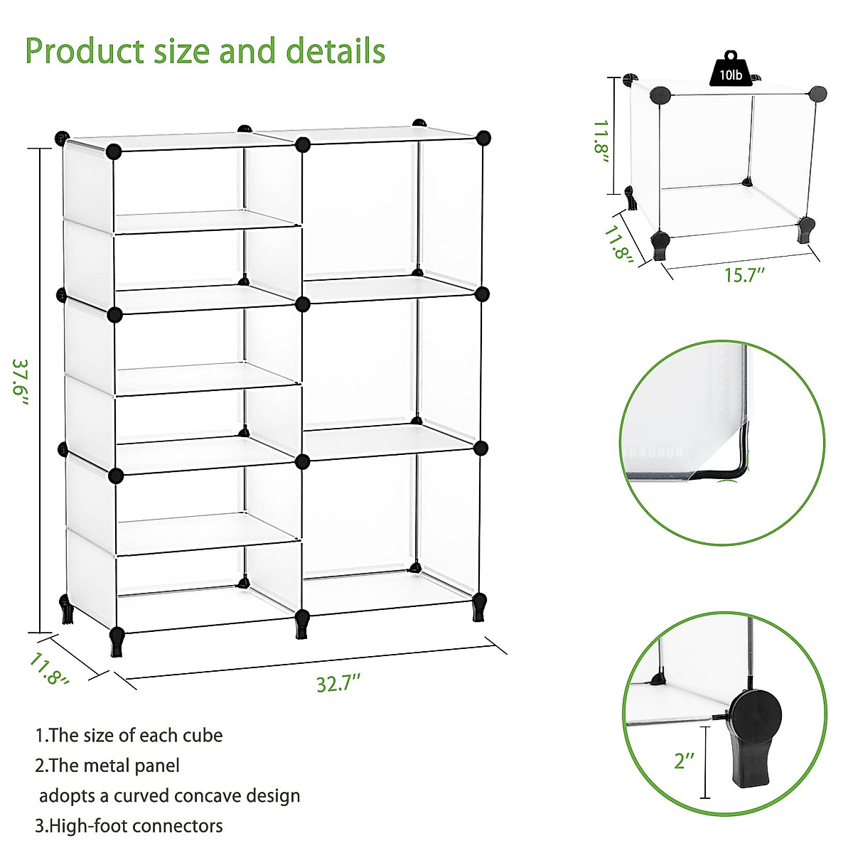 FUNLAX Cube Storage Organizer, Plastic Storage Cube with Divider Design, Interlocking Closet Organizer and Storage Shelves, DIY Square Closet Cabinet Shelves Bookshelf for Bedroom Home Office White