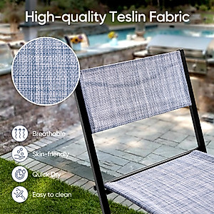 Outdoor Patio Bar Stools Set of 2, Folding Counter Height Stool with Footrest and Heavy-duty Metal Frame, Outdoor Bar Chairs with Breathable Textilene Fabric, Patio Bar Sets for Balcony, Poolside
