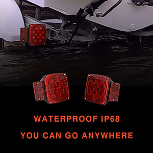 ONLTCO 12V Red Led Square Submersible Trailer Lights, Turn Signal License Brake Tail Light Kit for Under 80 Inch Boat Camper RV Trailers Shorelander Marine, IP68 Waterproof, DOT