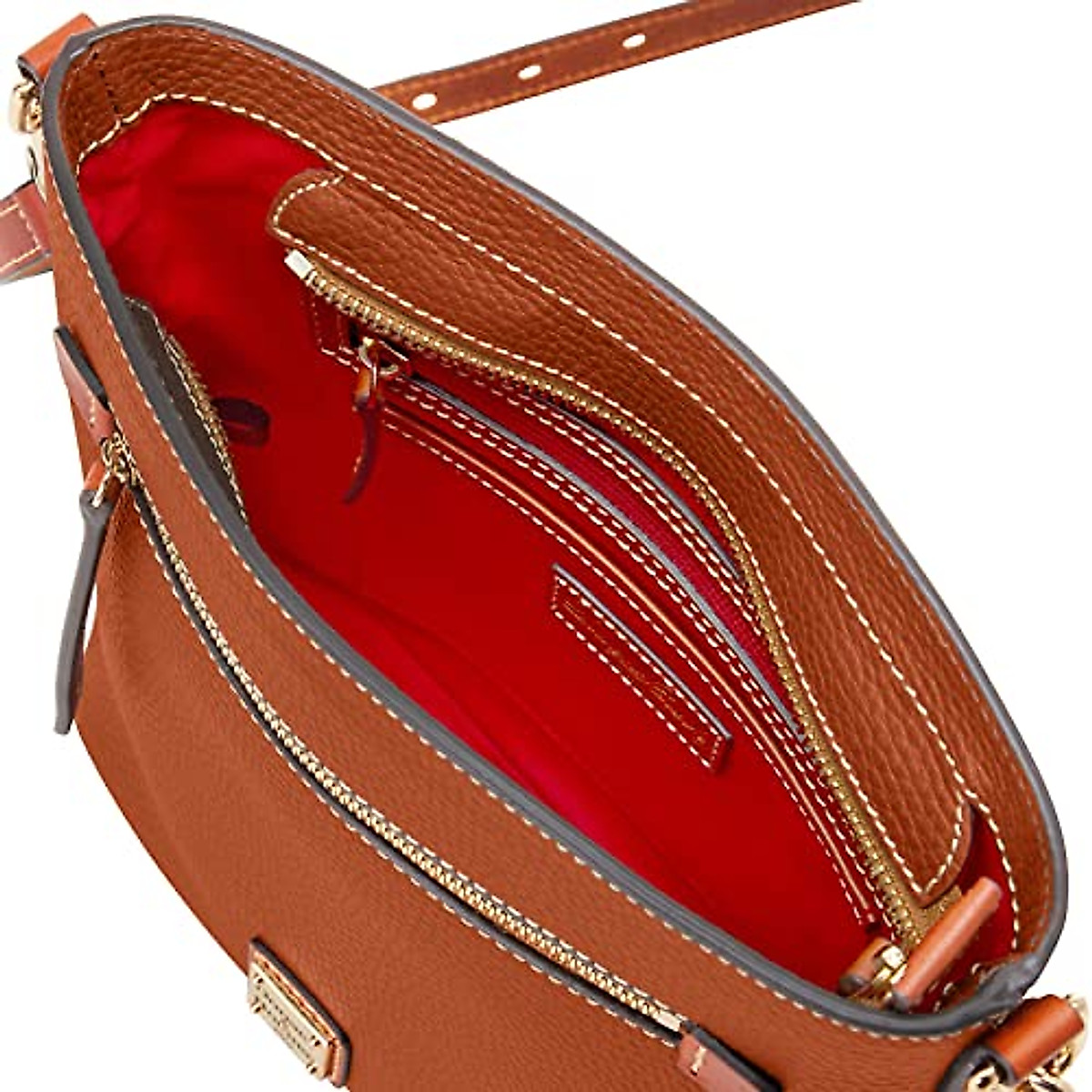 Dooney & Bourke Crossbody Bags for Women, Pebble Grain Leather Crossbody Messenger Bag with Zipper - Brown