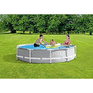 INTEX 26701EH Prism Frame Premium Above Ground Swimming Pool Set: 10ft x 30in – Includes 330 GPH Cartridge Filter Pump SuperTough Puncture Resistant Rust 1185 Gallon Capacity, Gray
