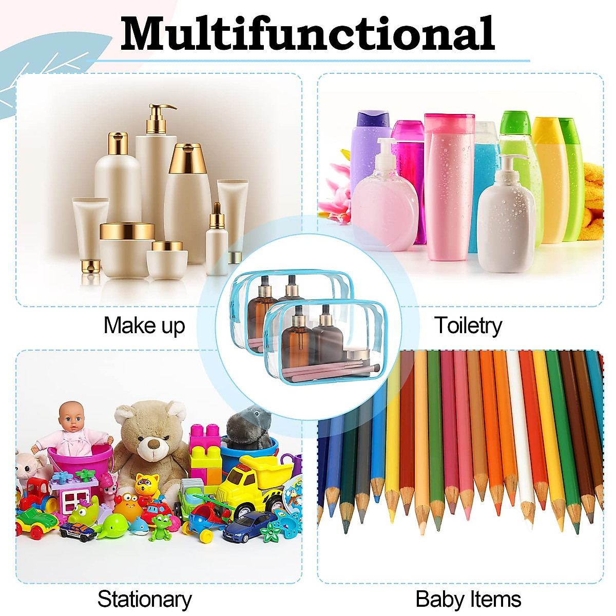 Weewooday 12 Pieces Clear Cosmetics Bag PVC Zippered Clear Toiletry Carry Pouch Cosmetic Makeup Bag Waterproof Makeup Vinyl Plastic Organizer Case for Vacation Bathroom(Blue,Medium)