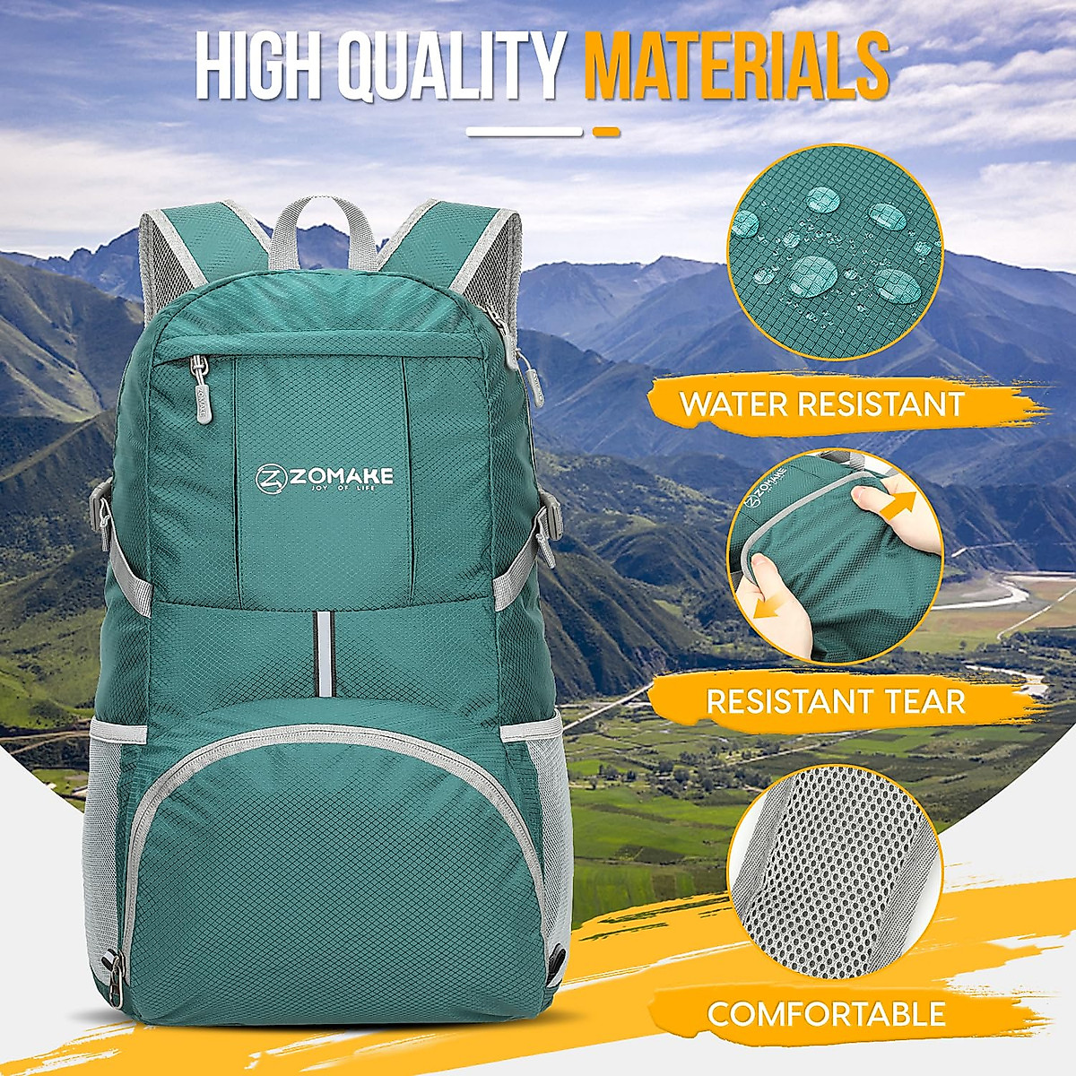 ZOMAKE Lightweight Packable Backpack 35L - Light Foldable Backpacks Water Resistant Collapsible Hiking Backpack - Compact Folding Day Pack for Travel Camping(Dark Green)