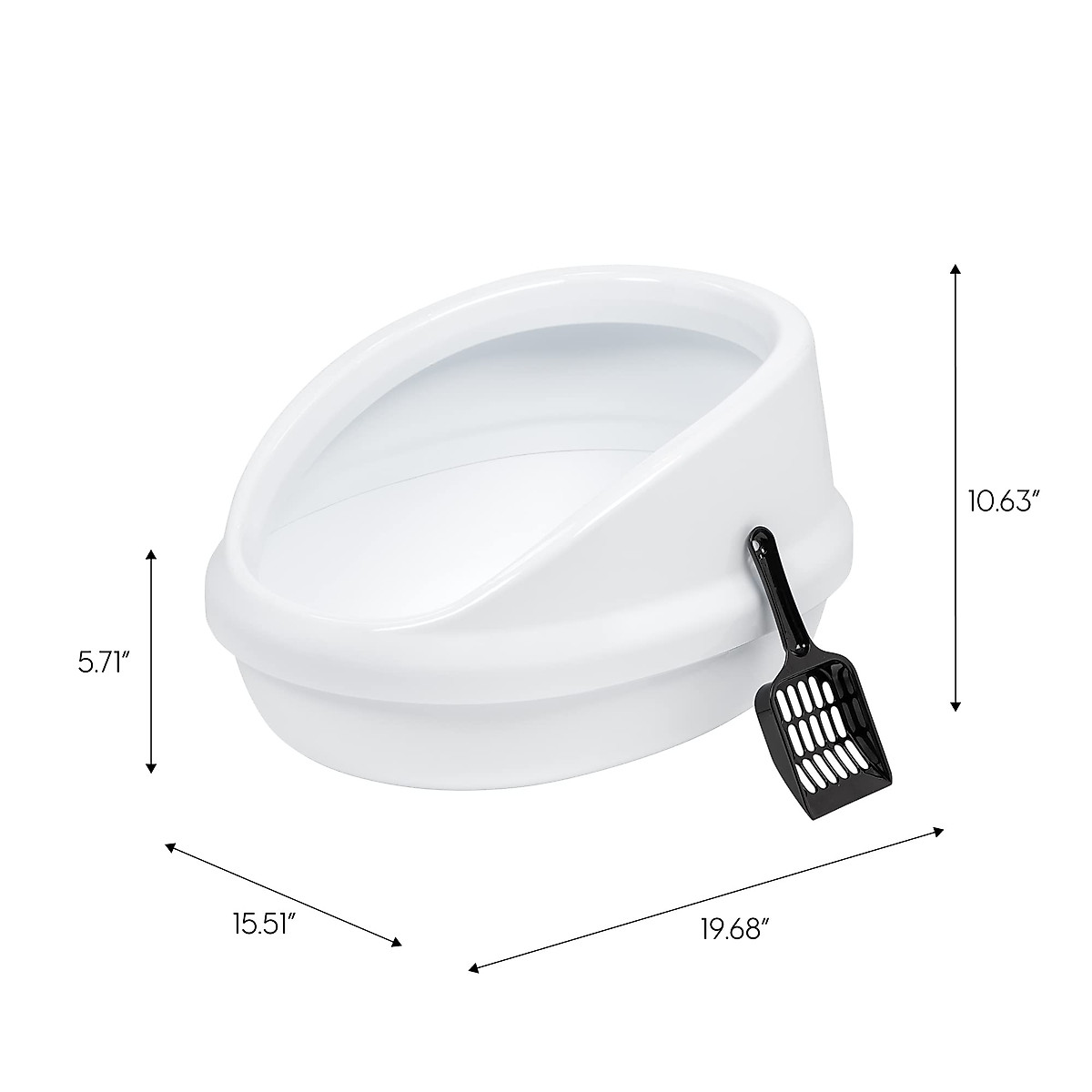 IRIS USA Large Cat Litter Box with Scoop, Open Top High Sided Kitty Litter Pan with Scatter Shield, White