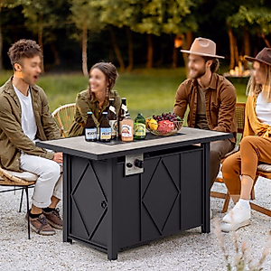 Yaheetech Propane Fire Pit 43in, Rectangle Propane Fire Pit Table 50,000 BTU Firepit with Ceramic Tabletop & Steel Base, Glass Fire Stones & Water-Resistant Cover for Outside