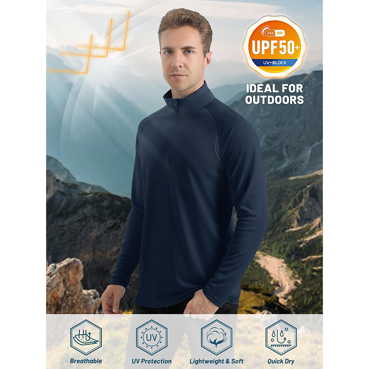 TACVASEN Sun Shirts for Men Long Sleeve UV Protection Rash Guard Shirt Hiking Shirts Summer Shirts Golf Shirts Quick Dry Workout Shirts Navy XL