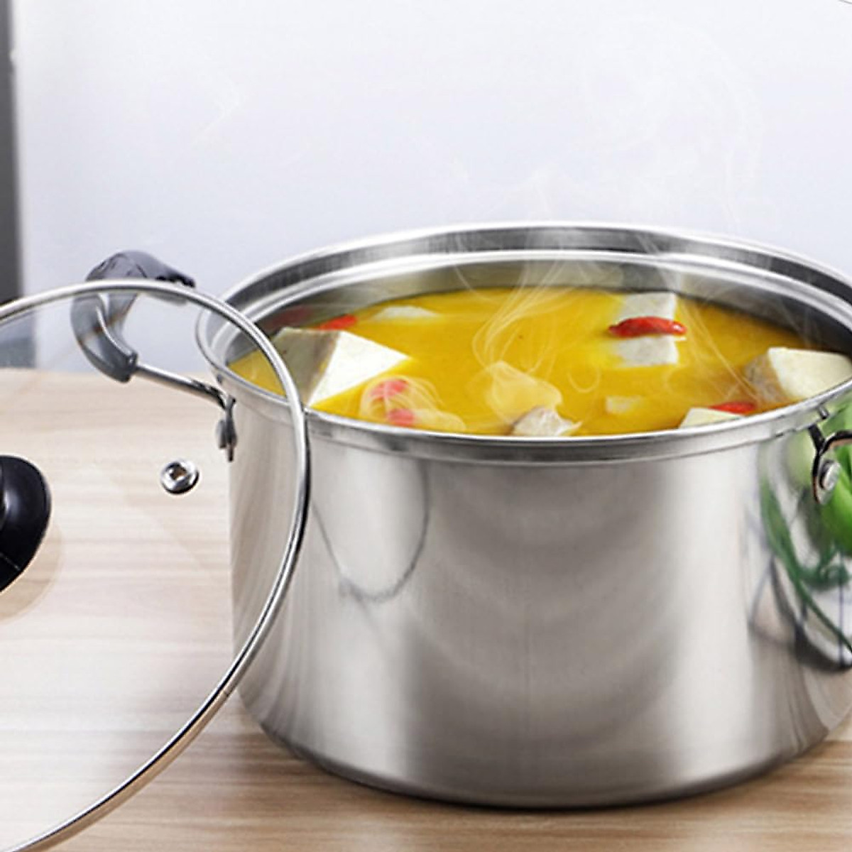 Housoutil 6 Quart Stock Pot - Stainless Steel Metal Soup Pot with Glass Lid Cooks Standard Stock Pot for Cooking - Sauce Pot Heavy Duty & Dishwasher Safe