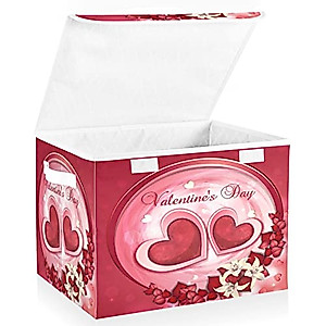 Storage Bins with Lids Foldable Storage Baskets Storage Cubes Collapsible Closet Organizer Containers with Cover Valentine's Day Card Romantic Flowers for Home Office Organizer Closet, Shelves, Toy, N