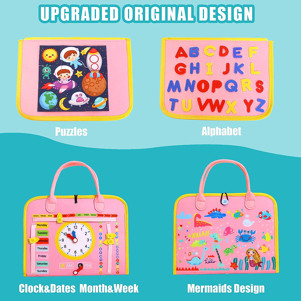 Orlashop Busy Board Montessori Toys for Toddlers Preschool Autistic Travel Educational Toys Learning Basic Dress Skills Sensory Toys for 1 2 3 4 Year Old Boys Girls Birthday Gift for Kids,Pink