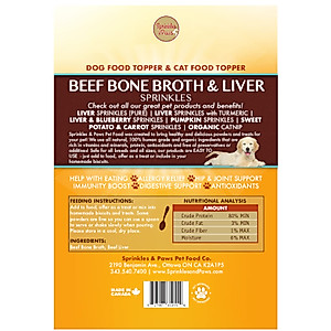 Sprinkles & Paws Beef Bone Broth and Liver Sprinkles | Dog Food Topper with Beef Liver for Dogs and Beef Bone Broth in Healthy Powder Form | Liver Powder for Dogs Helps with Eating and Appetite