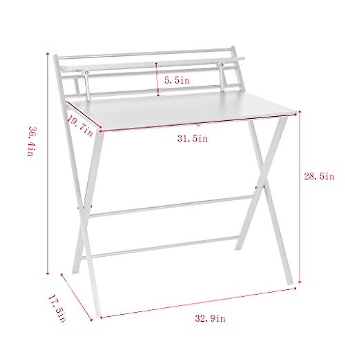 Folding Study Desk Small Folding Desk for Small Space Home Office Simple Laptop Writing Table Corner Desk, Study Writing Desk for Students Kids Adult,No Assembly Required (All White)