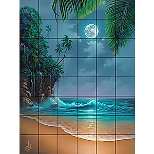 Ceramic Backsplash Tile Mural Beach Scene Seaside Ocean Kitchen/Bathroom/Shower - August Moon - David Miller