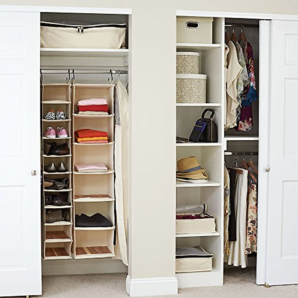Household Essentials 3328-1 Cotton Canvas Hanging Closet Shoe Organizer | 10-Shelf | Natural