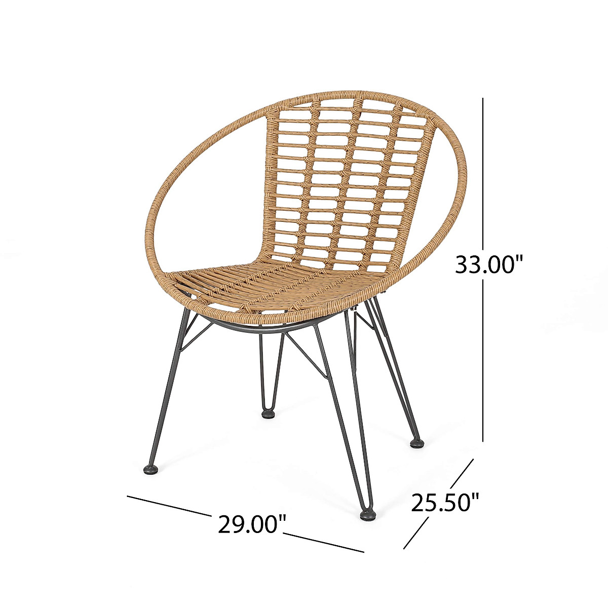 GDFStudio Outdoor Wicker Dining Chairs (Set of 2), Light Brown and Black