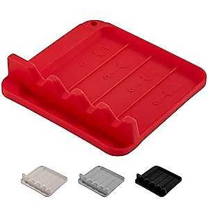 KITEXPERT Silicone Spoon Rest for Stove Top & Kitchen Counter - Non-Slip Utensil Rest with Drip Pad for Ladle, Spatula, Tongs and More Multifunctions - Heat Resistant Cooking Spoon Holder (Red)