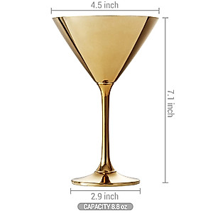 MyGift 8 Ounce Modern Gold Tone Martini Glasses, Elegant Metallic Plated Drinking Glass for a Cocktail Party, Wedding, or Anniversary Dinner, Set of 2