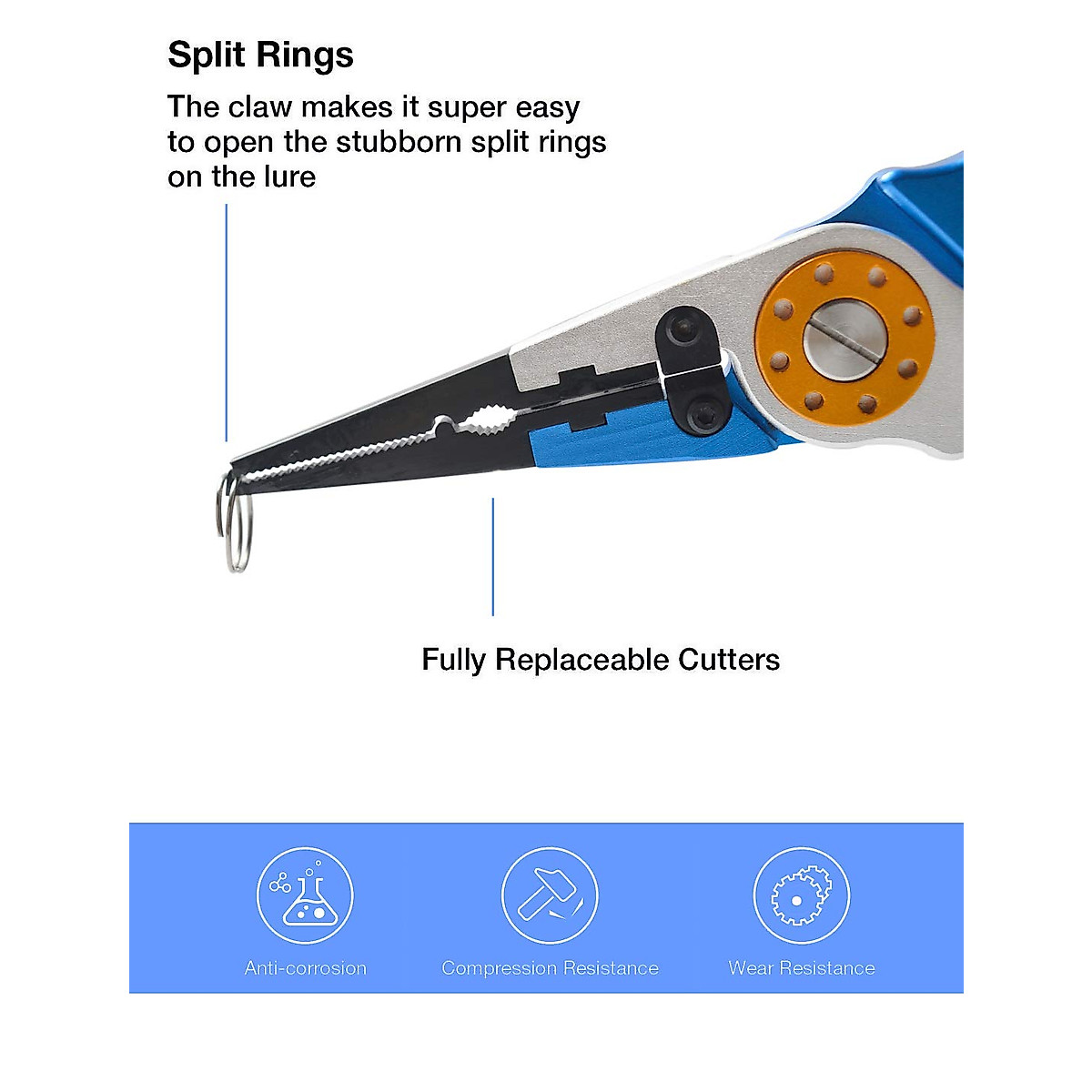 Fishing Pliers Hook Remover Braid Line Cutting and Split Ring with Lanyard and Sheath, Stainless Steel Jaw Rustproof Saltwater Offshore Bass, Fly Fishing Trout