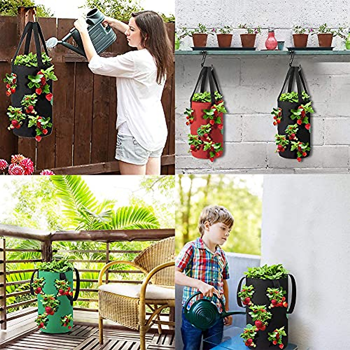 Grow Bags 3 Gallon for Strawberry Vegetables 12 Planting Holes, Sturdy Hanging Handle Thickened Breathable Felt Cloth, Plant Grow Bag for Carrot Onion Tomato Potato Roses
